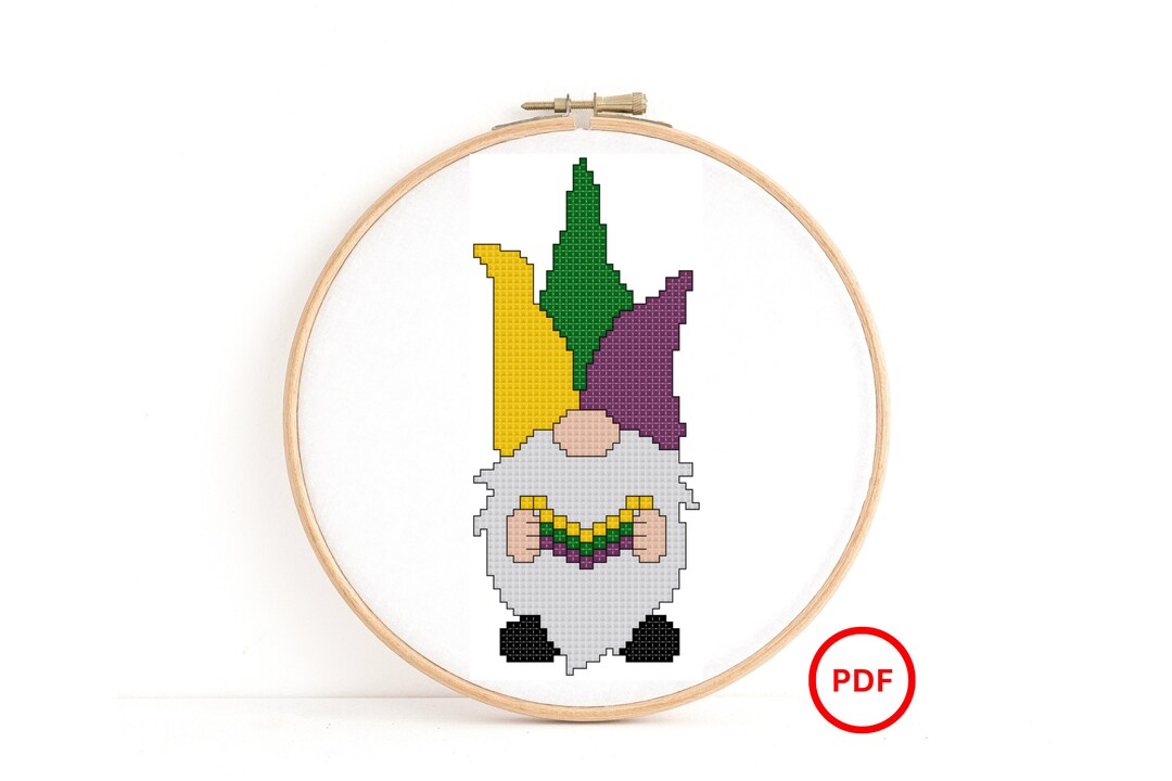 Mardi Gras Beads Gnome Cross Stitch Pattern, Mardi Gras Jester Hat ...