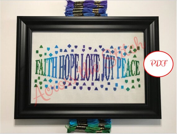 Joy Love Peace Hope Faith Cross Stitch Pattern Inspiration | Etsy