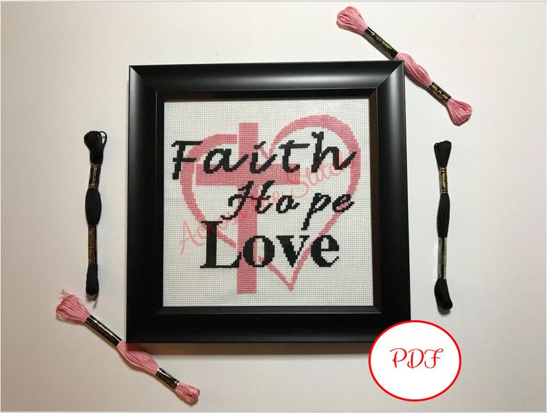 Faith Hope Love Cross Stitch Pattern Heart Cross Stitch | Etsy