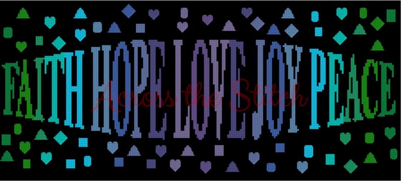 Joy Love Peace Hope Faith Cross Stitch Pattern, Faith Hope Love Cross ...
