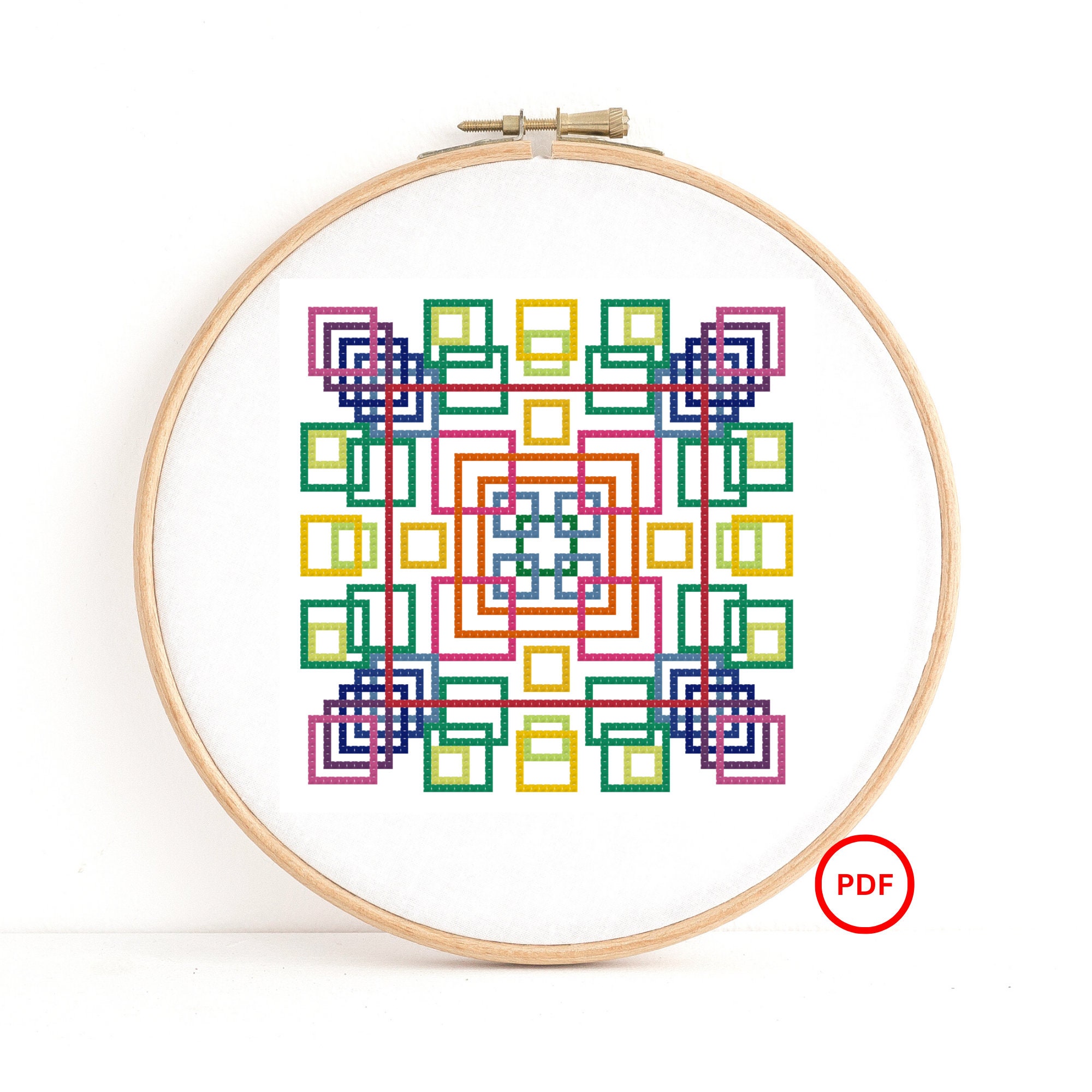 Rainbow Square Cross Stitch Pattern, Geometric Cross Stitch, Rainbow Cross Stitch Pattern ...