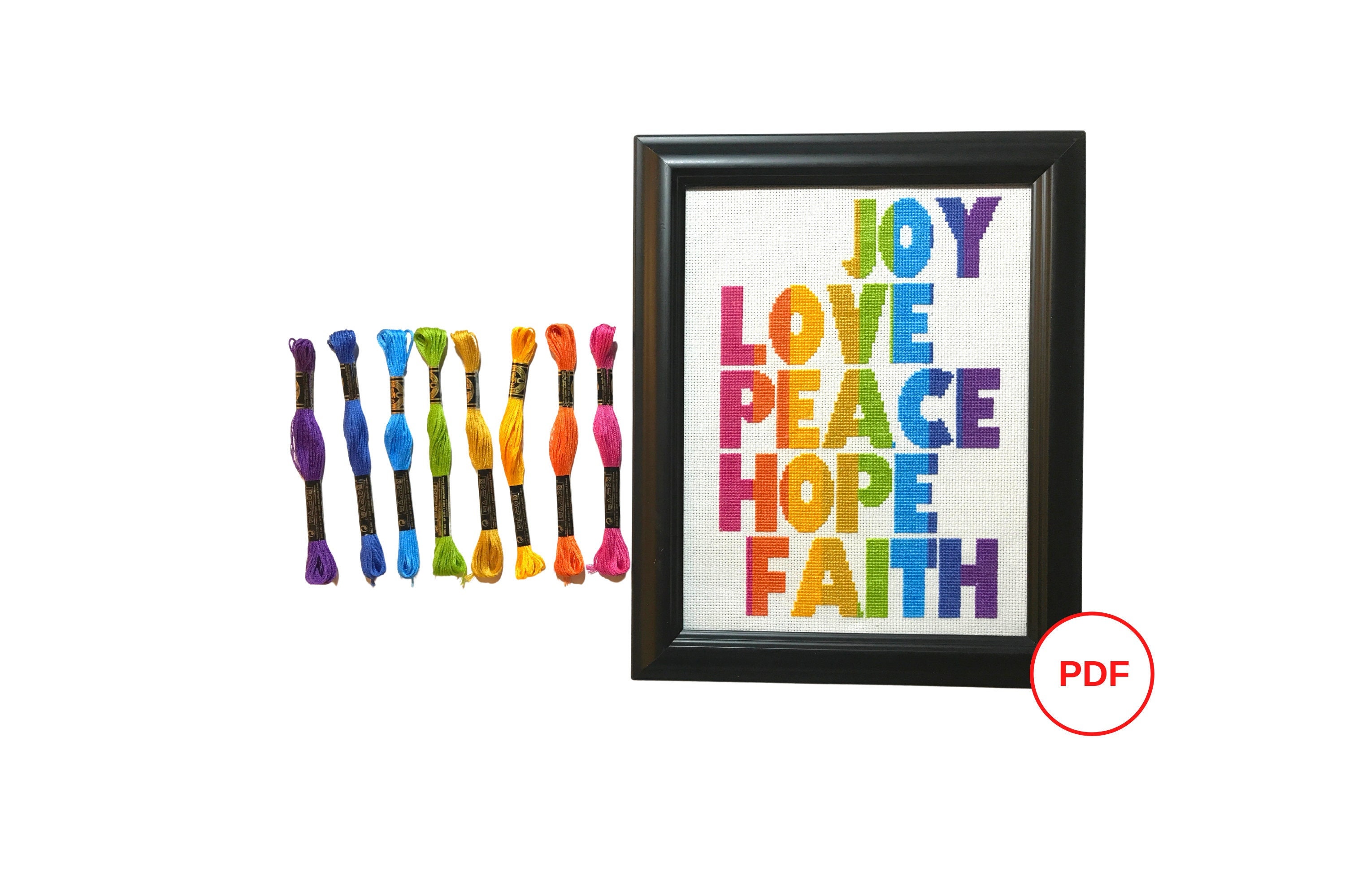 Joy Love Peace Hope Faith Cross Stitch Pattern, Inspiration Cross ...