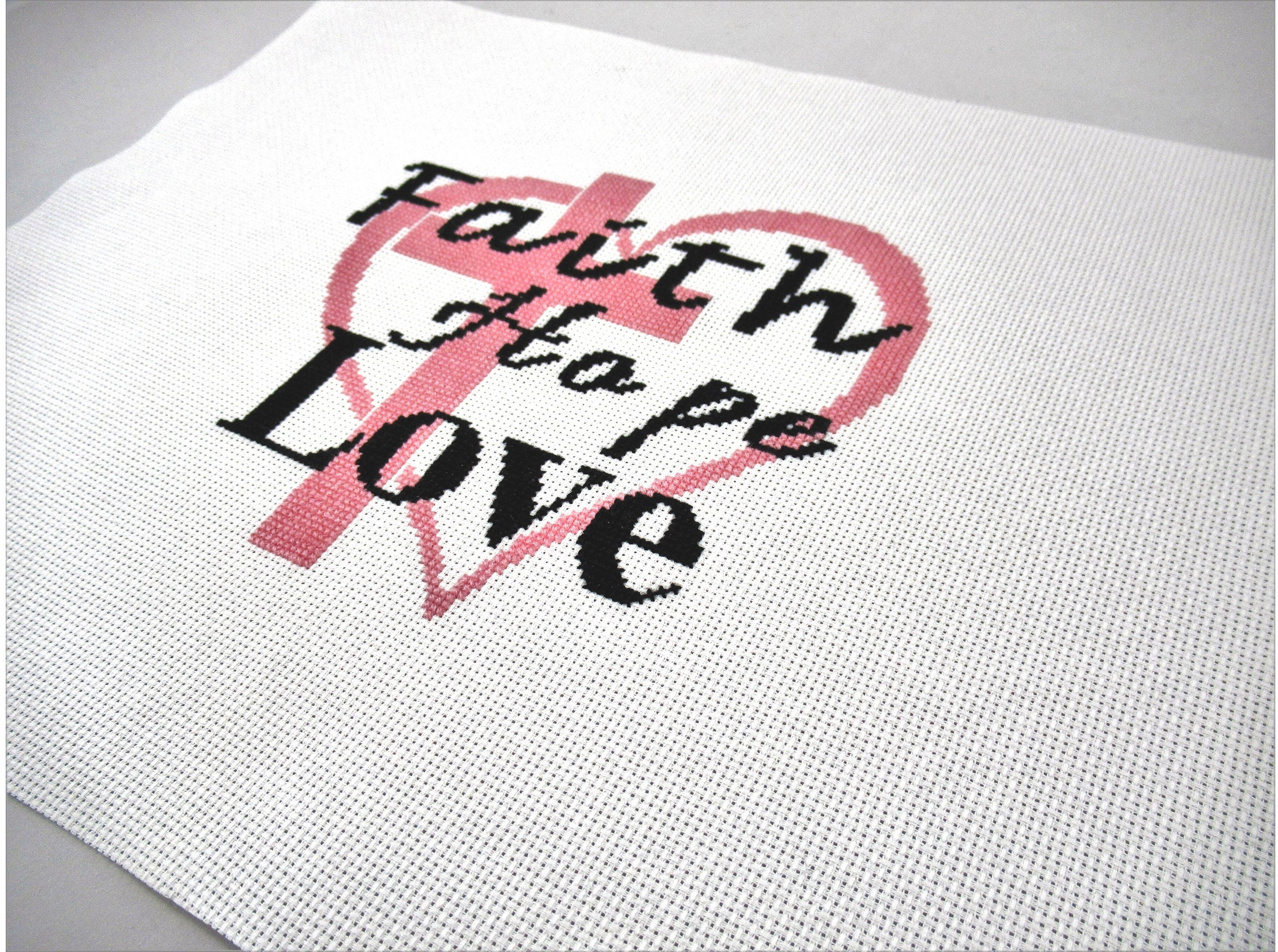 Faith Hope Love Cross Stitch Pattern, Heart Cross Stitch Pattern ...