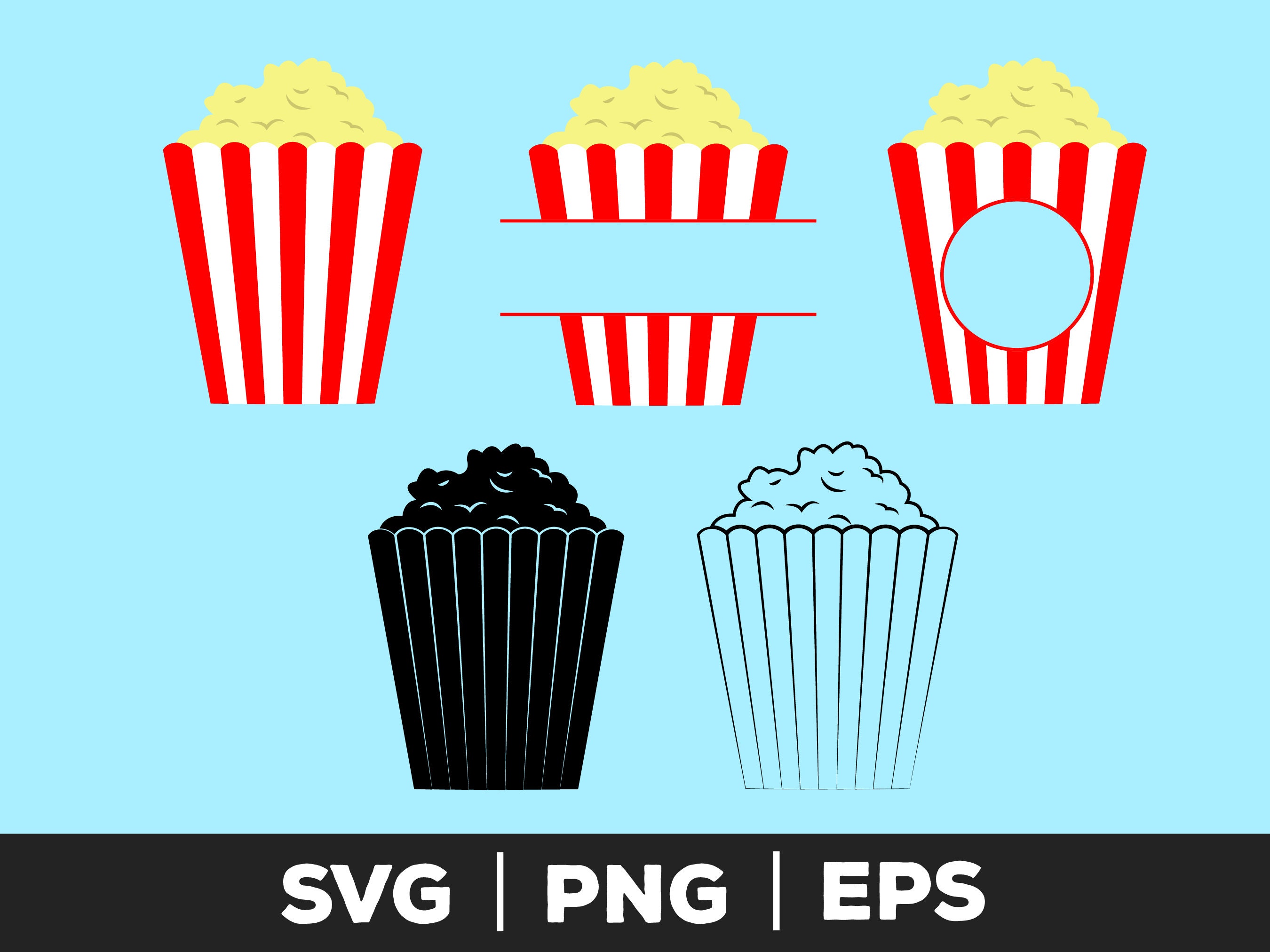 Popcorn Svg, Png, Eps, Cinema Svg, Movie Svg, Popcorn Basket Svg, Food ...