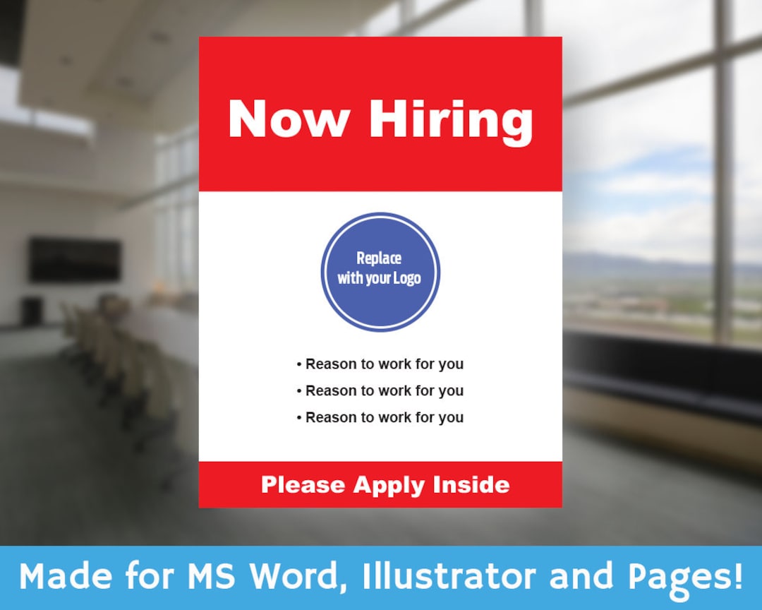 NOW Hiring - Printable Sign, EDITABLE Word Template, Instant Download ...