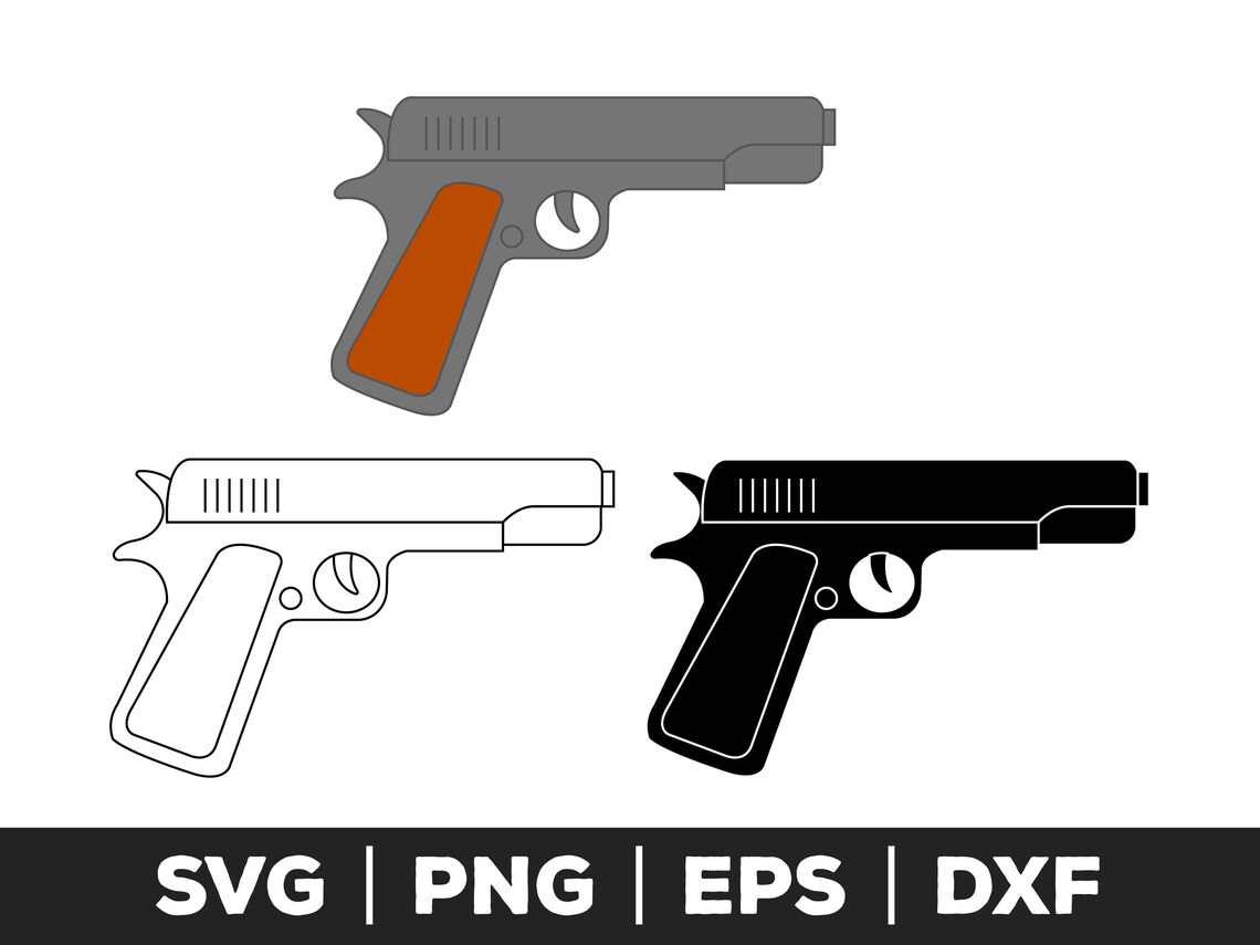 M1911 Pistol Svg, Png, Eps, Dxf Firearm Cut Files for Cricut and ...
