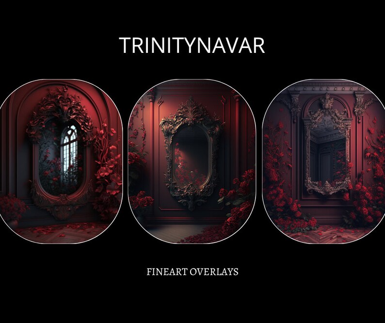 Elegant Red Fineart Room Mirror, Overlays, Digital Backgrounds ...