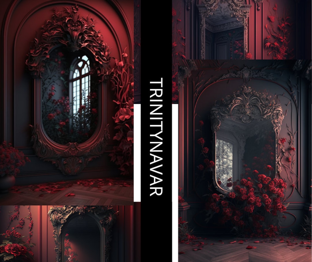 Elegant Red Fineart Room Mirror, Overlays, Digital Backgrounds ...