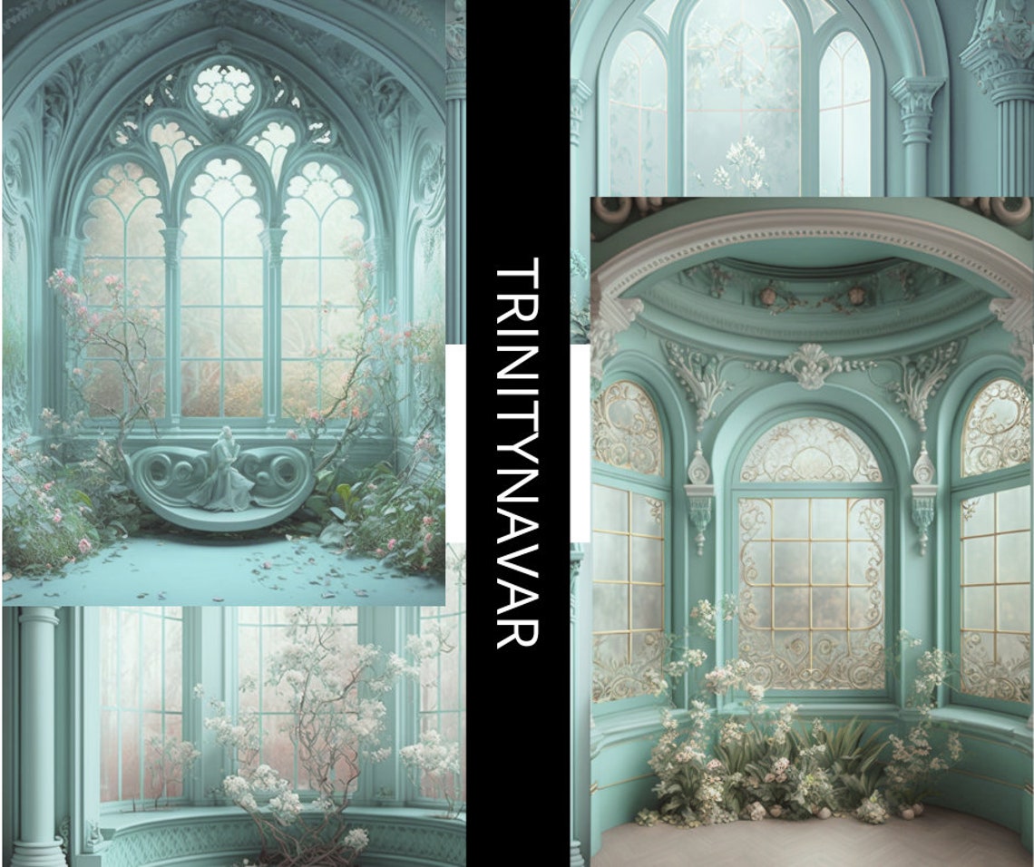 Elegant Teal Fineart Room Overlays, Digital Backgrounds, Textures ...