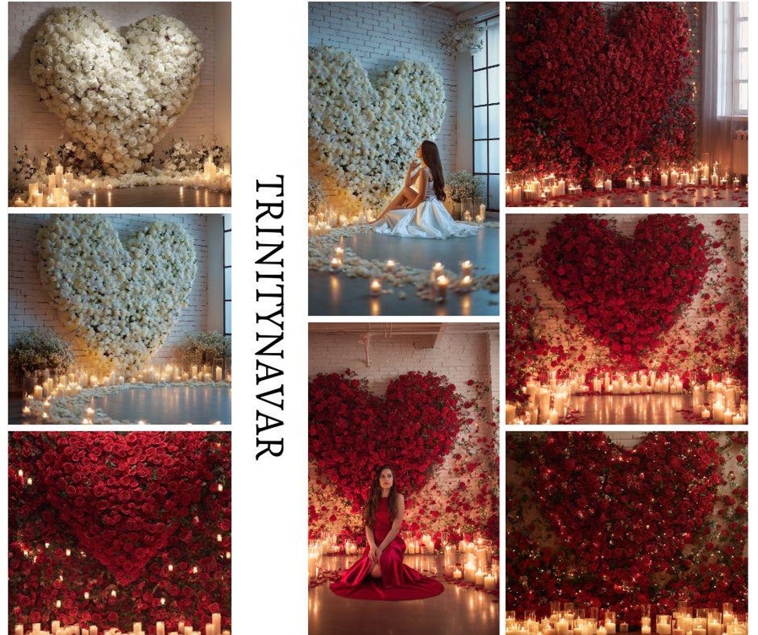 X6 Valentines Flower Heart Backdrop, Fineart Room Overlays, Digital ...