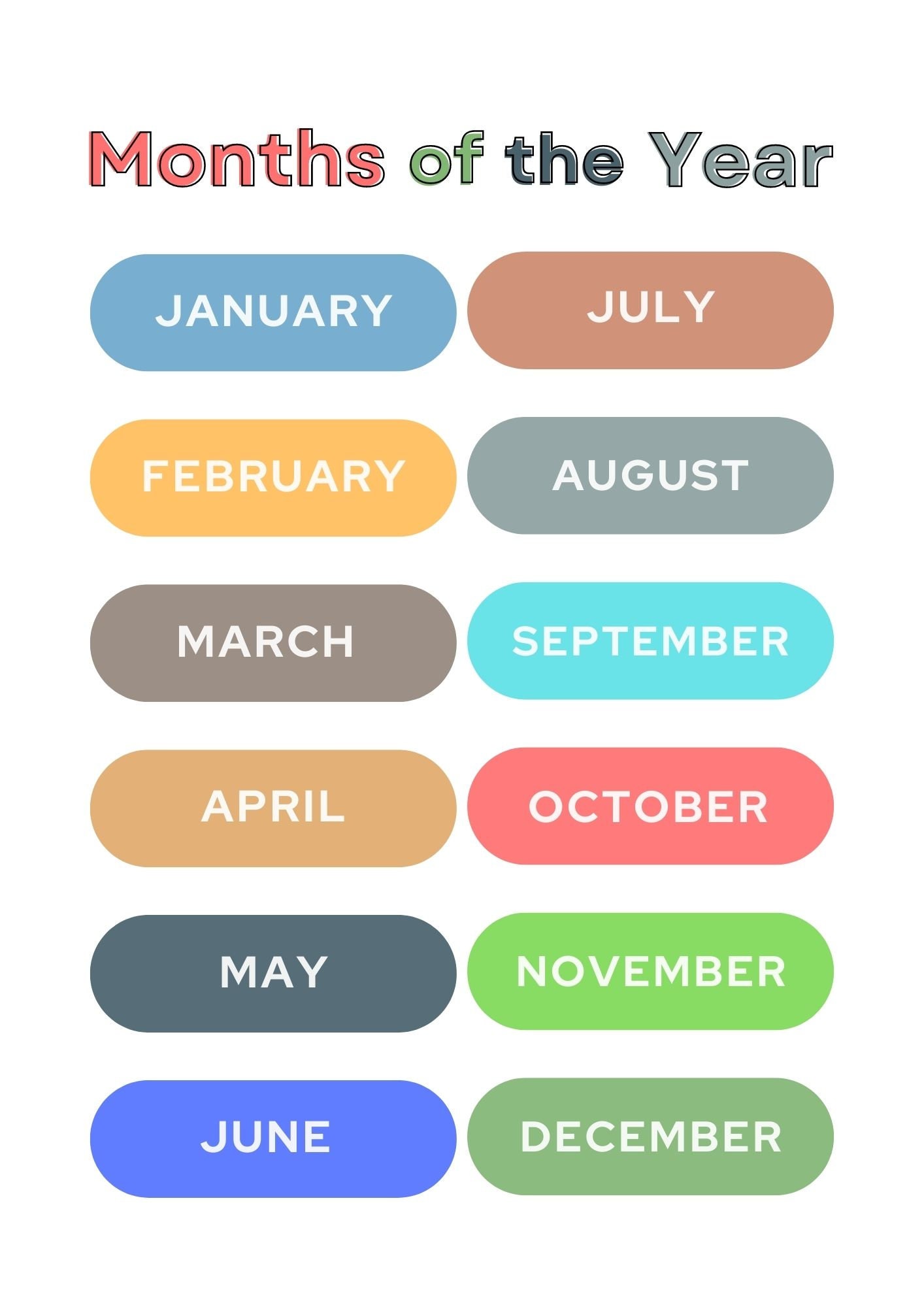 Printable Months Name Poster Printable Poster Kids Poster Kids Learning ...