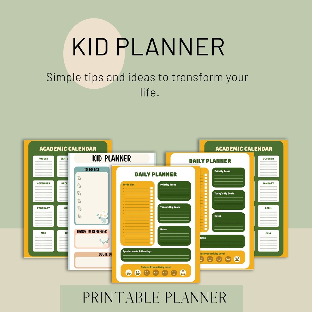 Kids Daily Planner, Academic Calendar (digital Download) - Etsy