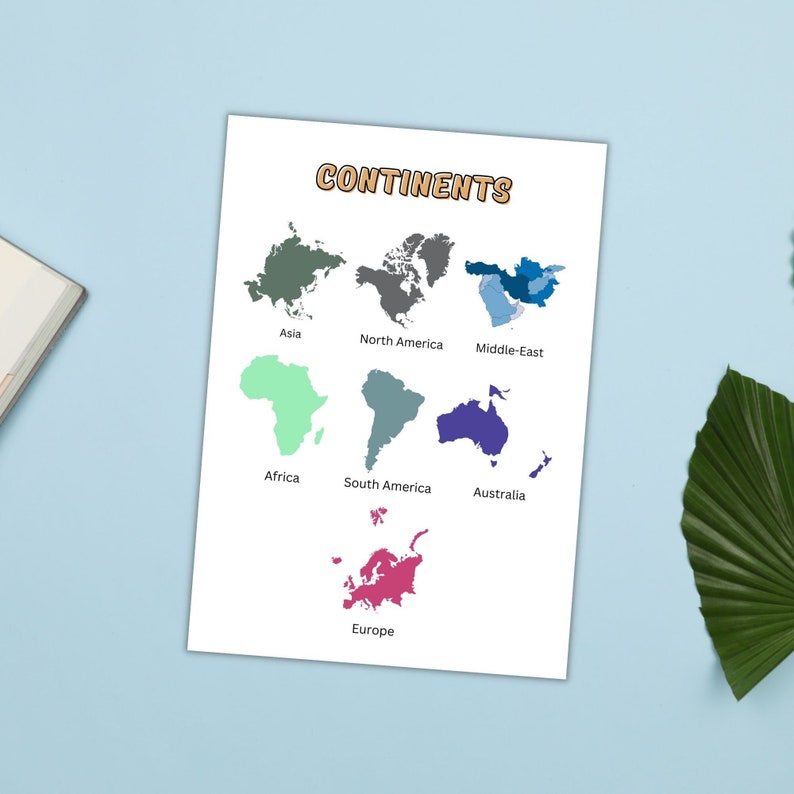 Printable Continents Poster Poster for Kids Learning Poster Printable ...