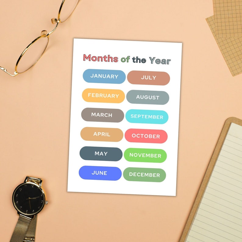 Printable Months Name Poster Printable Poster Kids Poster Kids Learning ...