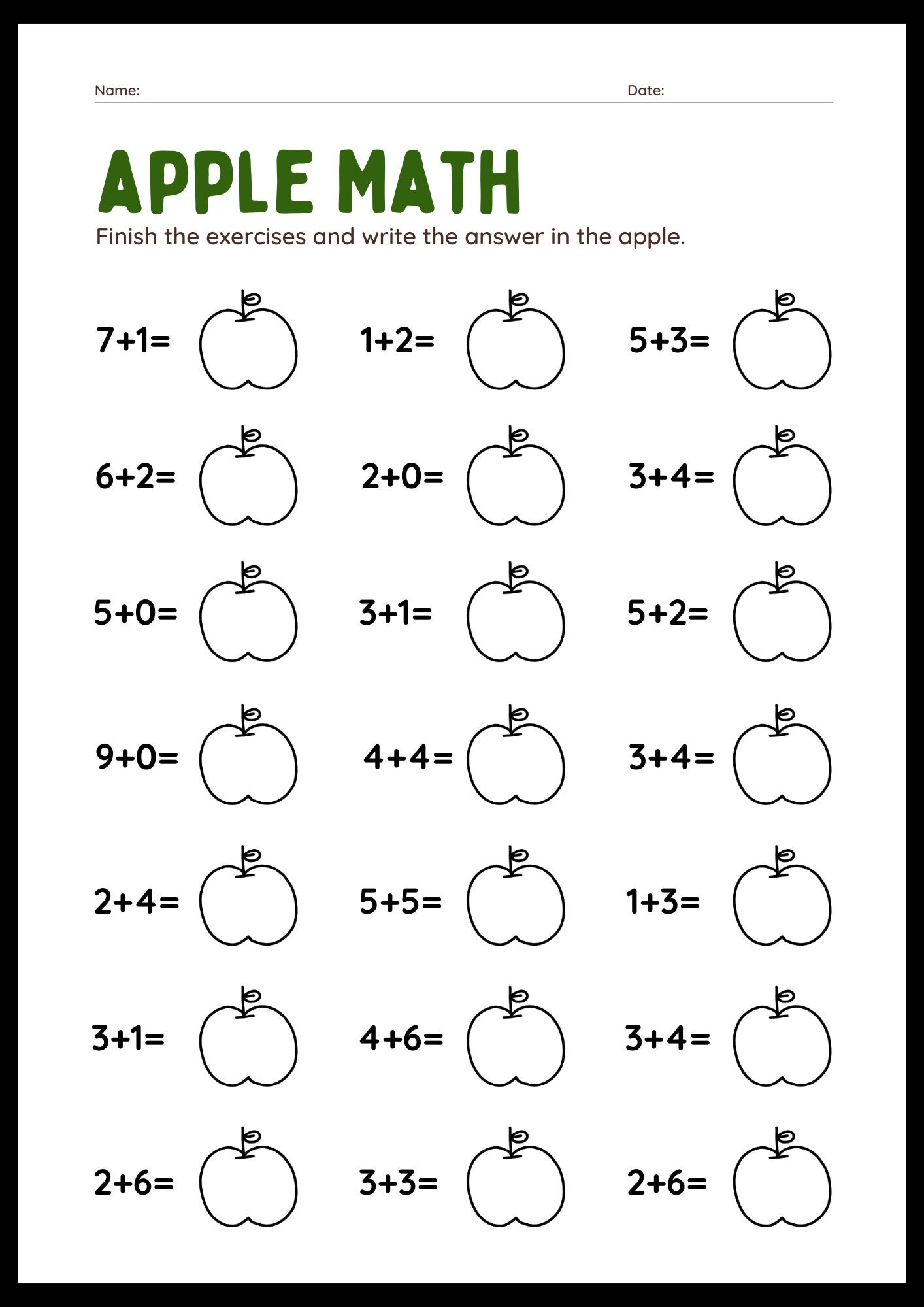 Printable Addition Worksheet, Worksheets for Preschool, Kindergarten ...