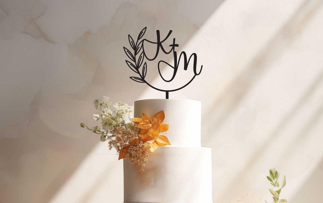 Personalized Floral Initials Wedding Cake Topper | Scripted | Wedding ...