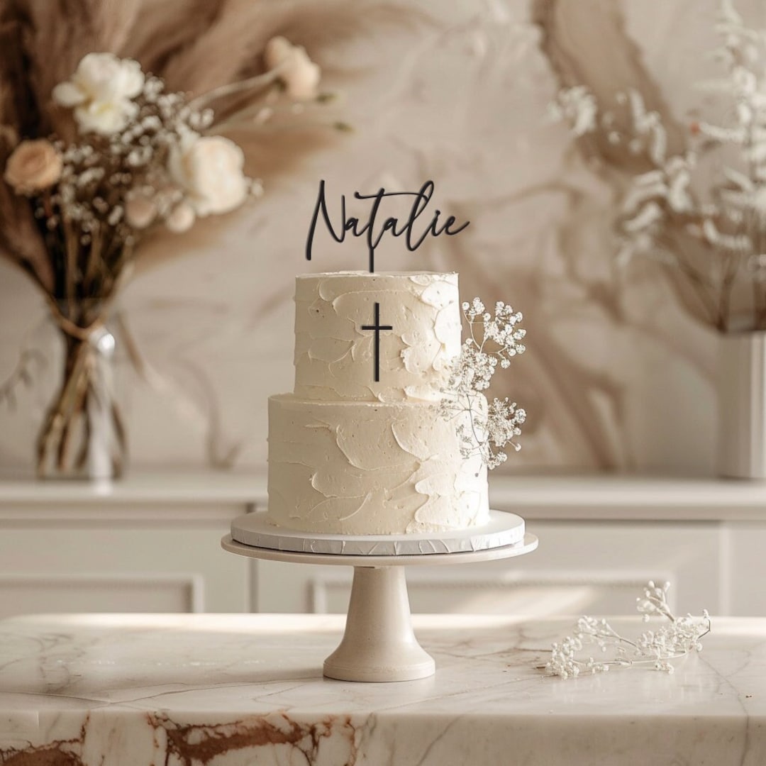 Custom Name + Cross Cake Topper Combo | Cake Plaque | Christening ...