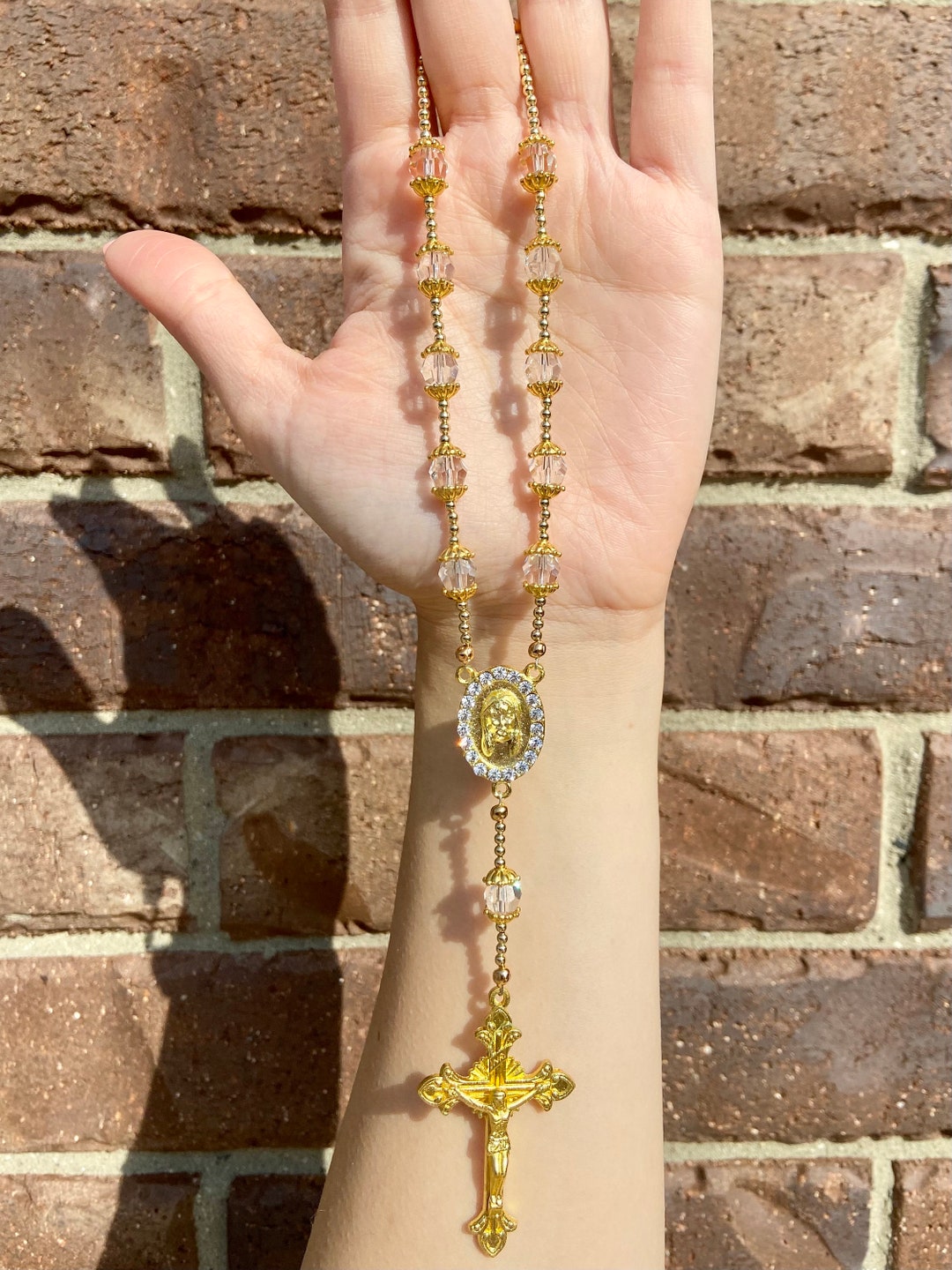 Crystal Car Gold Rosary, April Birthstone, Guardian Angel Rosaries ...