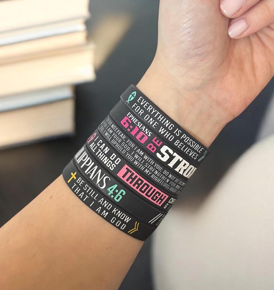 Christian Bible Verse Black Silicone Unisex Bracelet, Motivational ...