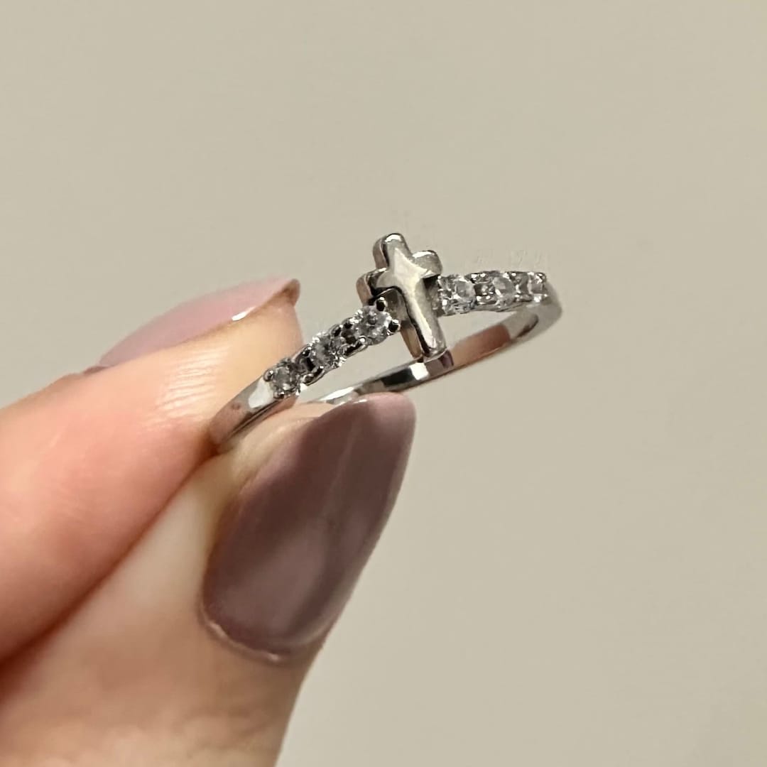 Elegant Eternity Cross Sterling Silver Ring, S925, Dainty Christian ...