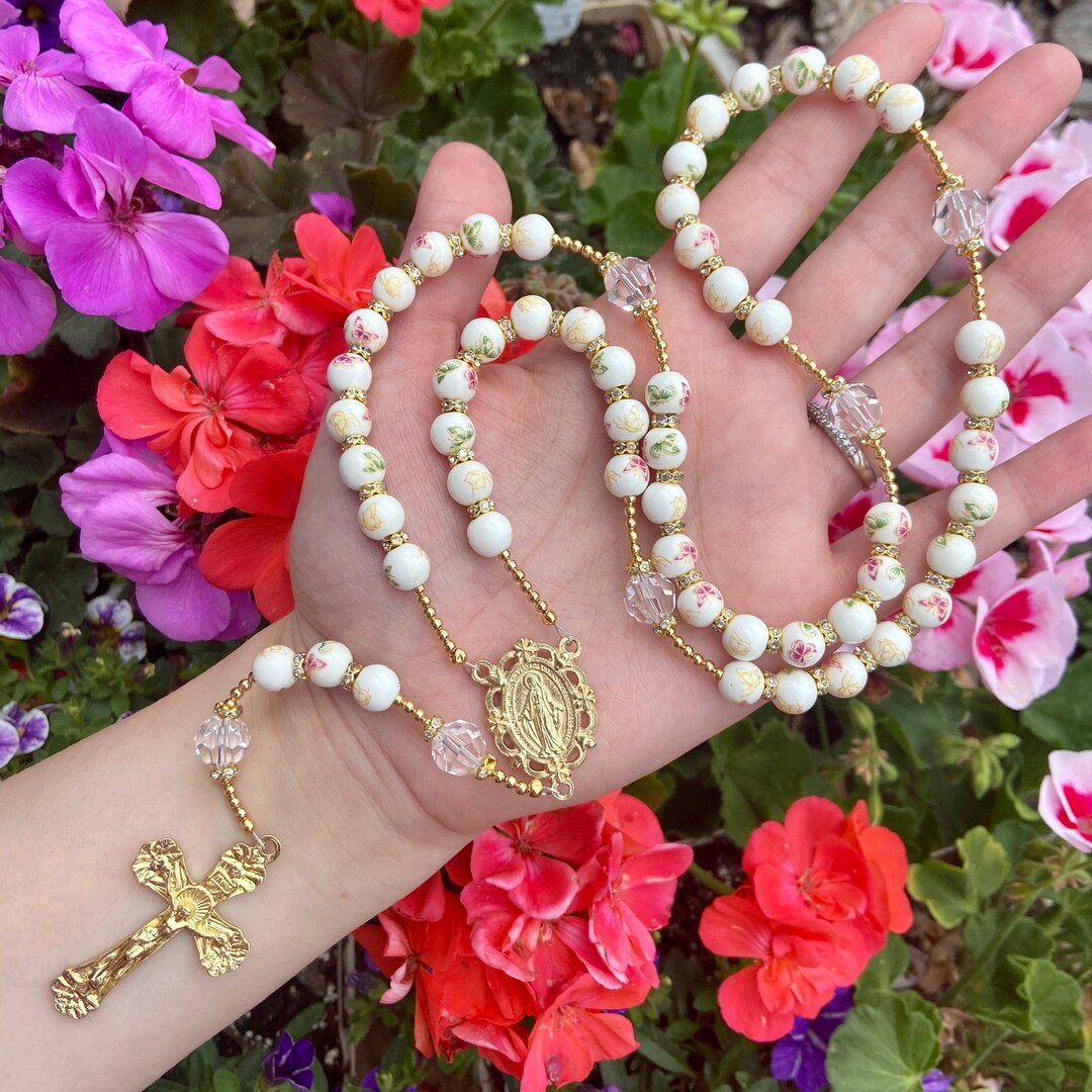 Butterfly Rondelle Crystal Rosary, Christian Gift for Her, Flower Girl ...