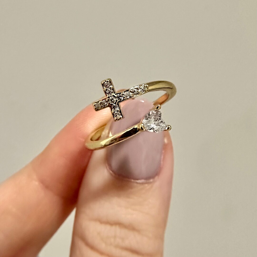 God is Love Ring, Catholic Gift for Mom, Gift for Daughter, Cz Heart ...