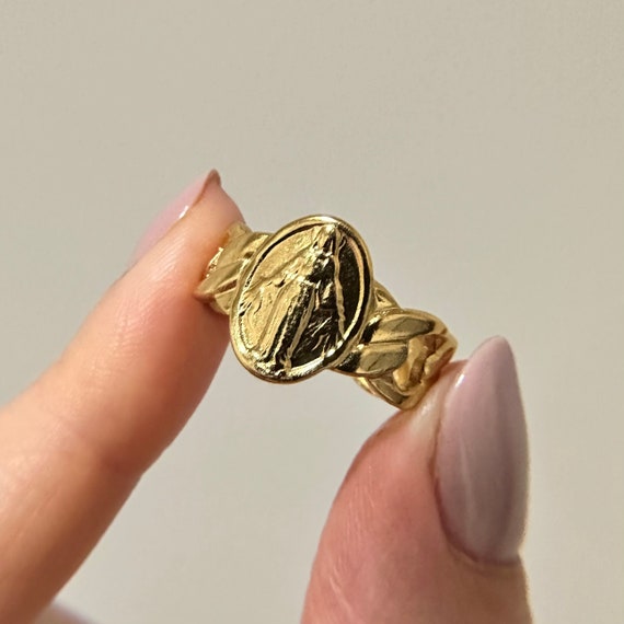 Virgin Mary Gold Chain Ring Blessed Mother Christian Jewelry Religious Faith Rings Catholic Gift for Her Miraculous Medal Etsy