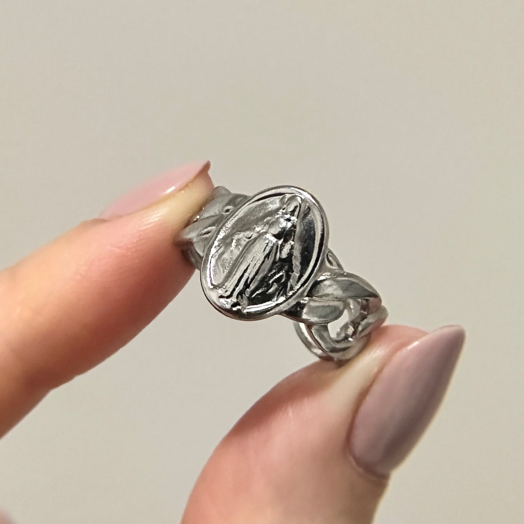 Virgin Mary Silver Chain Ring, Blessed Mother, Christian Jewelry ...