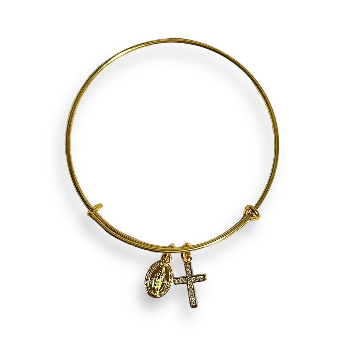 Simple 18K Gold Plated Cross Bangle, Adjustable Bracelet, Dainty ...