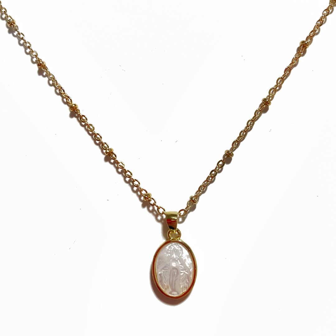 Dainty Virgin Mary Shell Gold Bead Necklace - Etsy