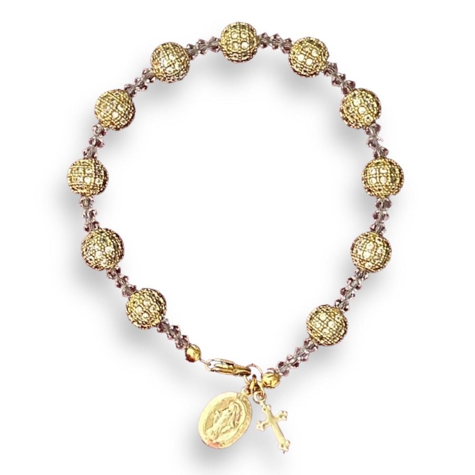 Gold Pave Crystal Bead Rosary Gold Filled Catholic Bracelet | Holy ...