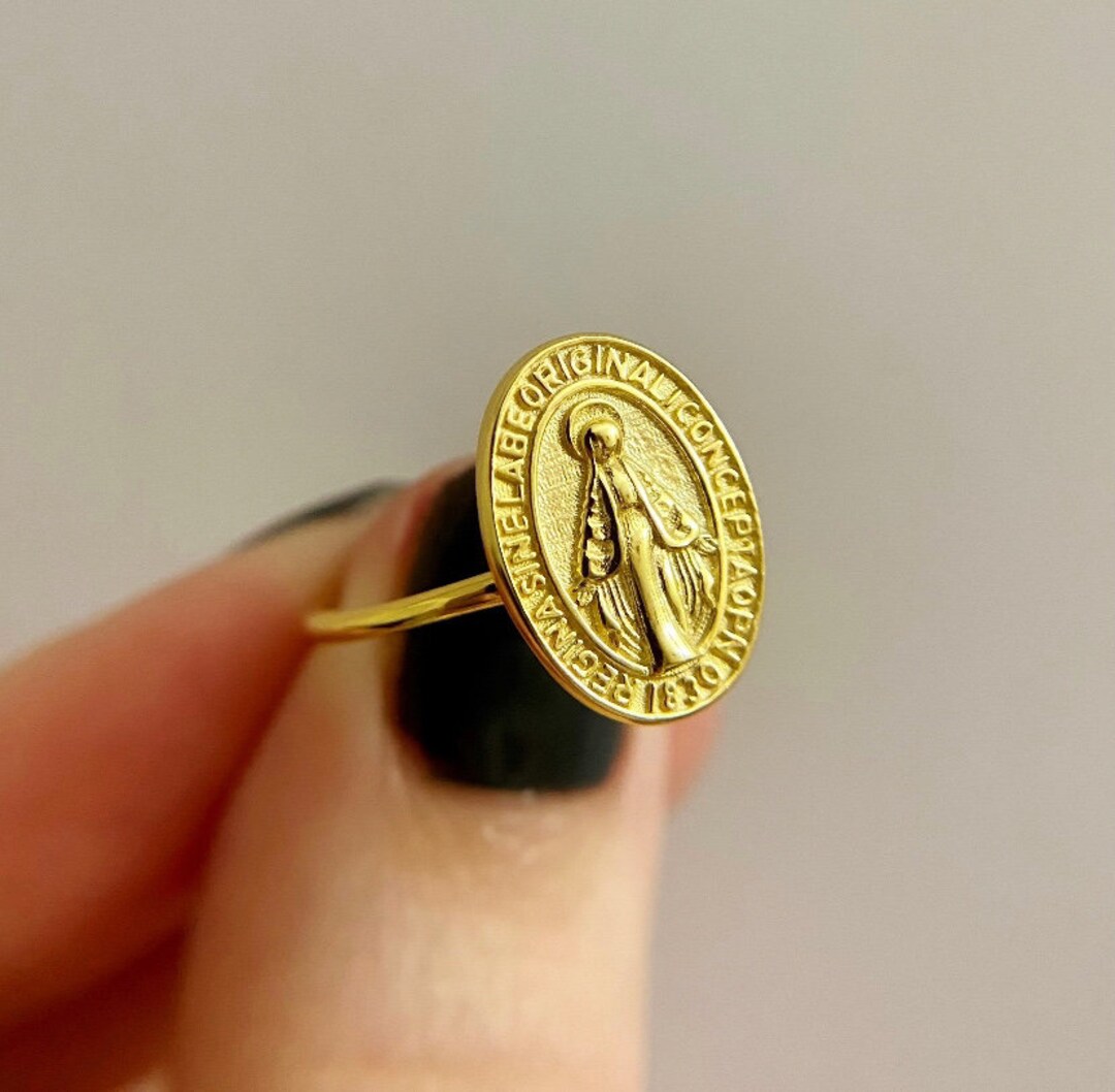 Golden Virgin Mary Adjustable Ring 100% 925 Sterling Gold Plated | High ...