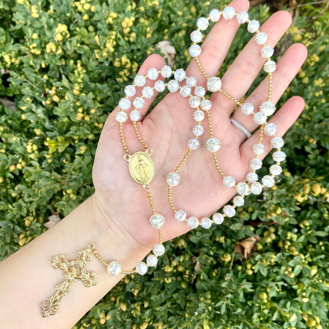 Freshwater Pearl Gold Rosary, Handmade Christian Gifts, Simple Gold ...