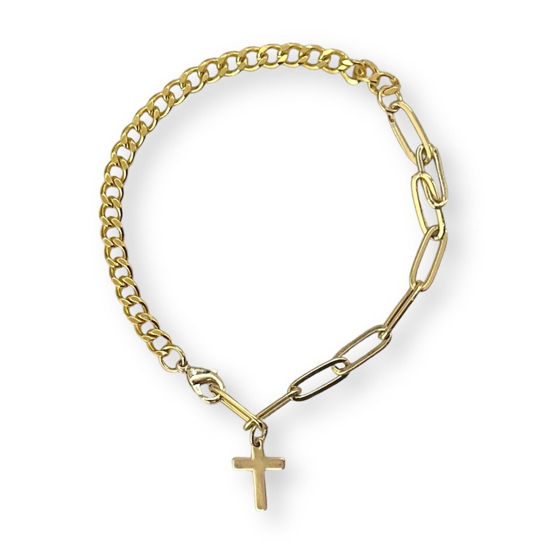 Paperclip Cross Gold Chain Bracelet, Minimalist Religious Jewelry ...