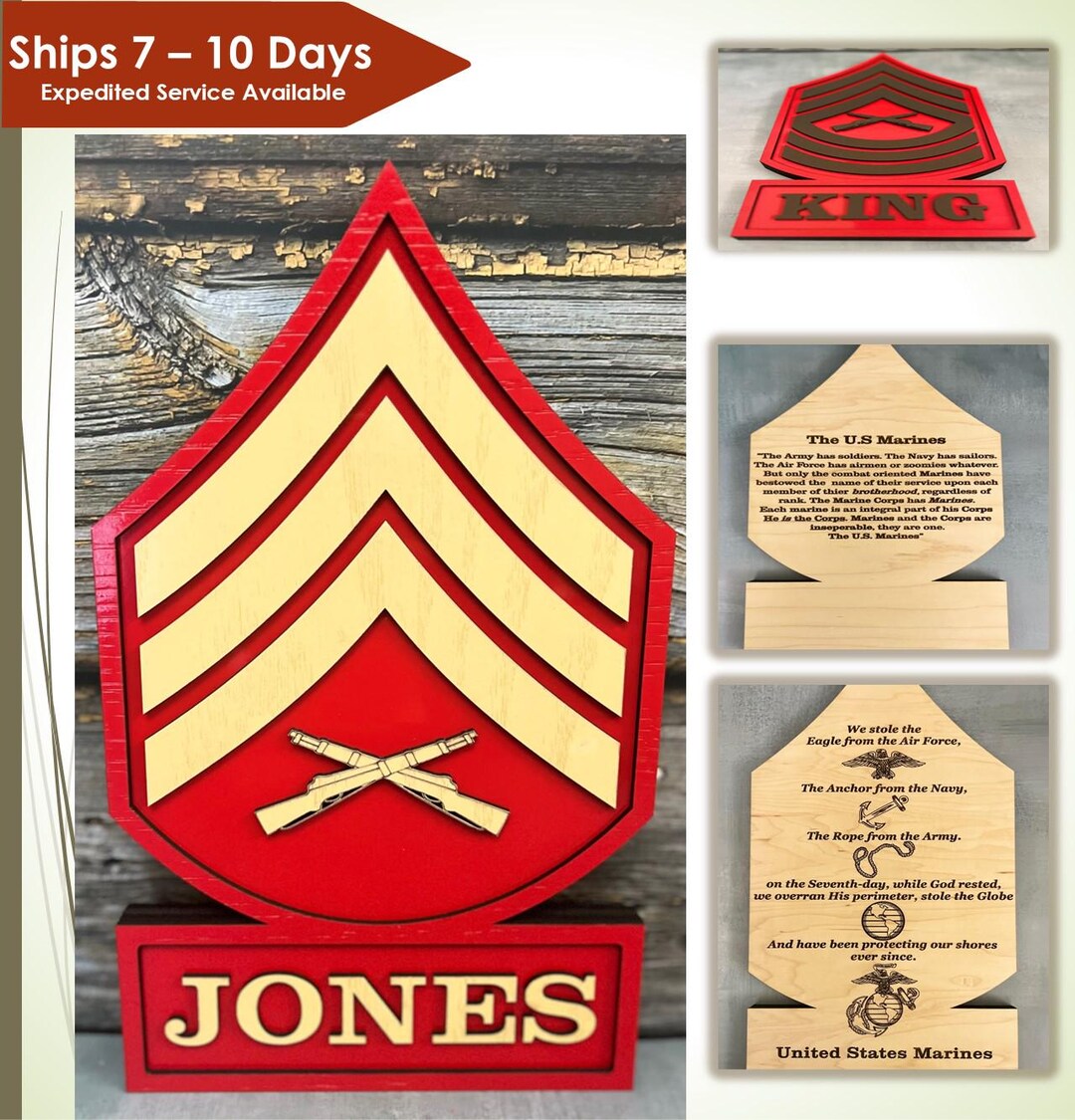 Laser Engraved USMC Rank Name Plaque Personalized Military Rank ...