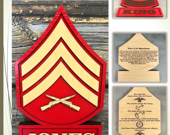 Laser Engraved USMC Rank Name Plaque - Personalized Military Rank ...