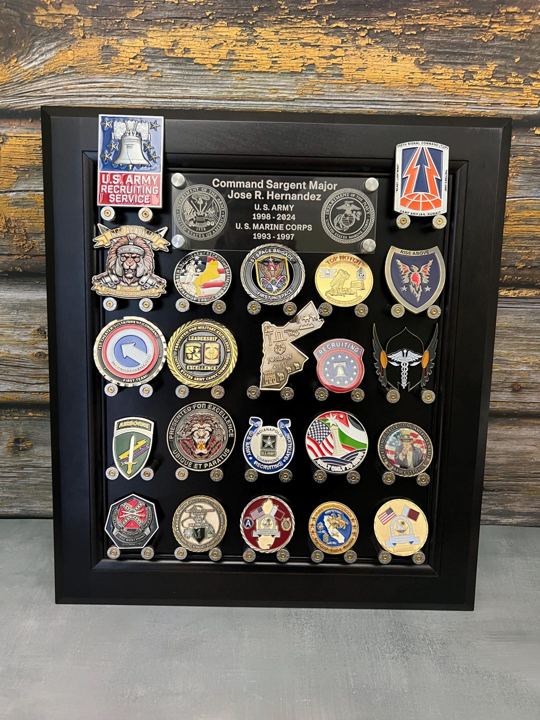 22ct Challenge Coin Rack - Framed Display for 22 Coins With Bullet ...