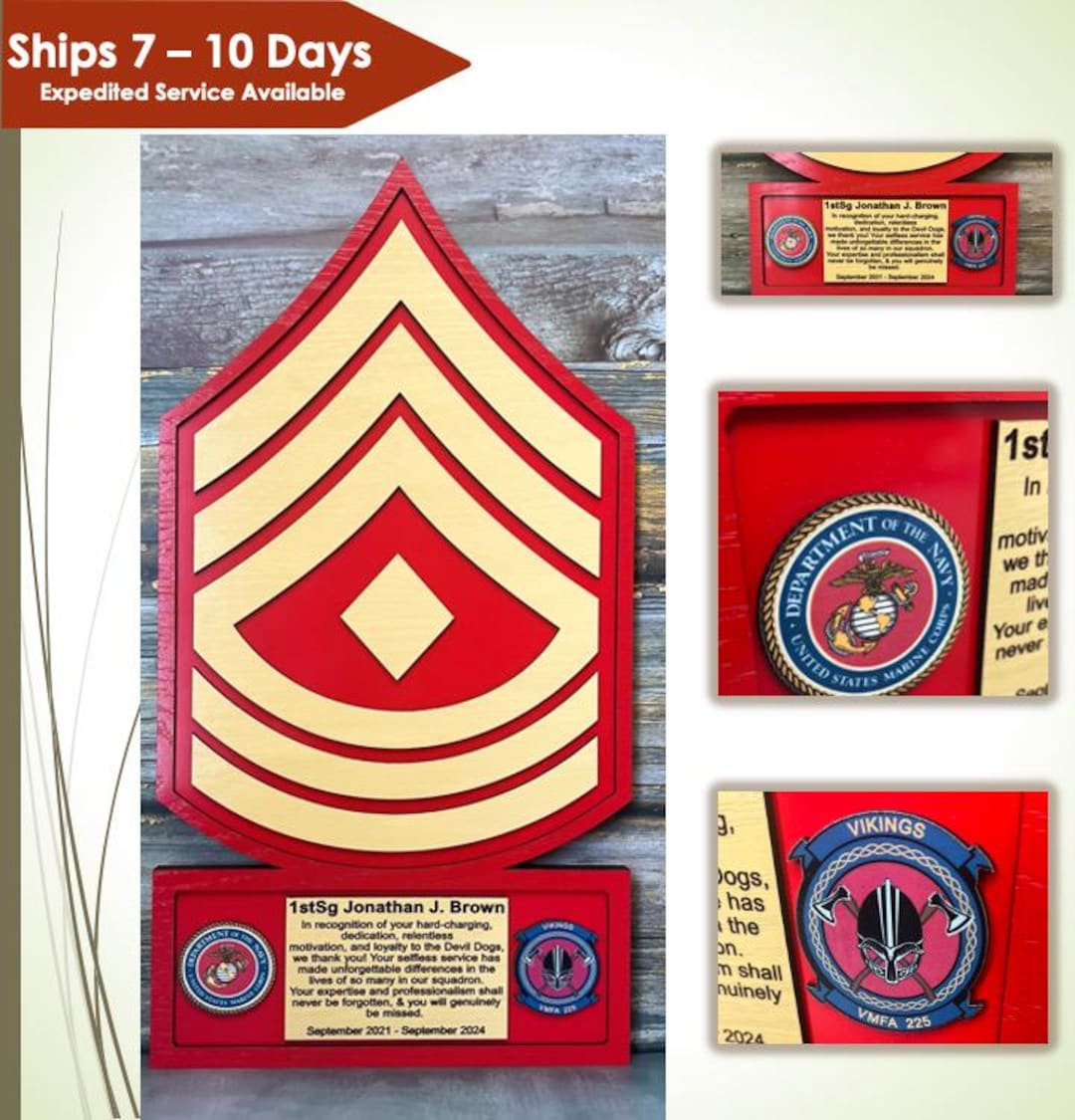 Laser Engraved USMC Rank Plaque Personalized Military Rank Retirement ...