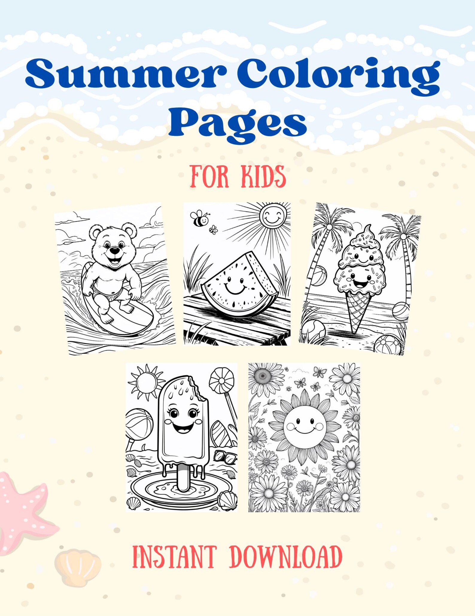 Easy Summer Coloring Pages for Kids - Etsy