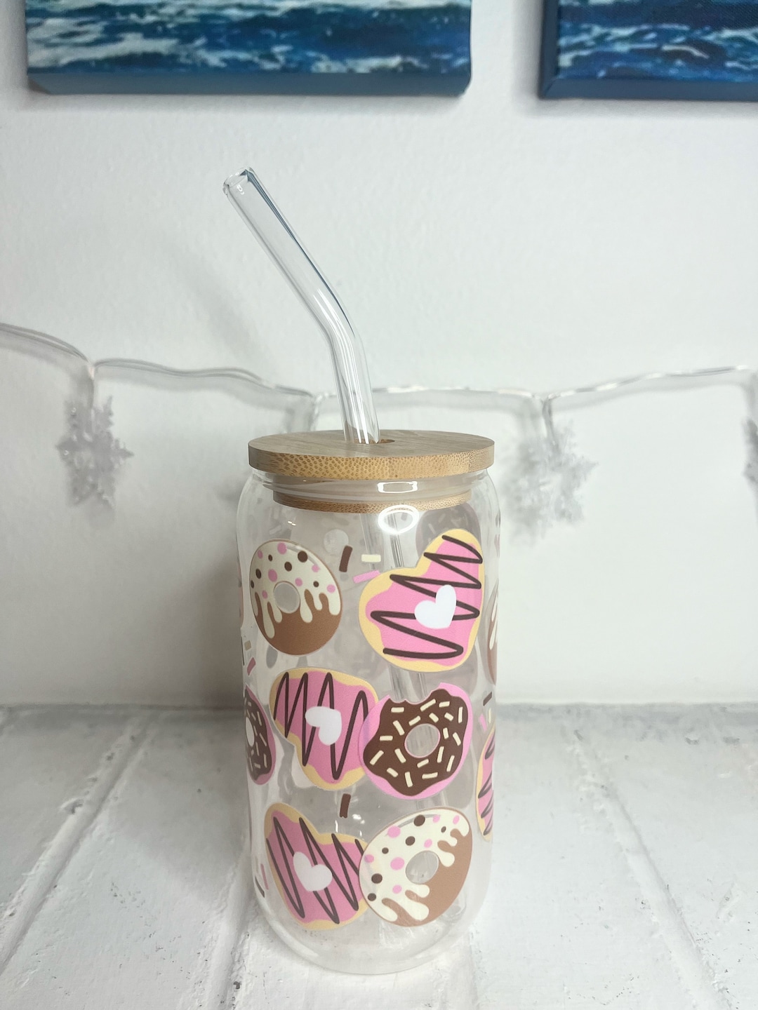 Donut Glass Cup Retro Boho Glass Cup Cute Donut Iced Coffee - Etsy