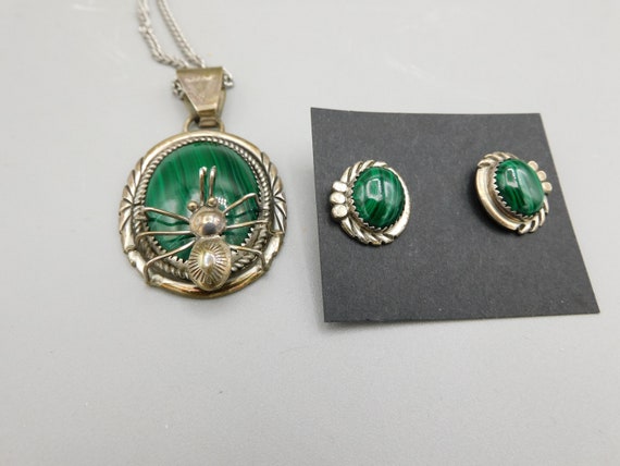 Native Navajo Sterling Silver Malachite Spider Neckla… - Gem