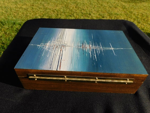 Modernist wood box hand painted design American Moder… - Gem