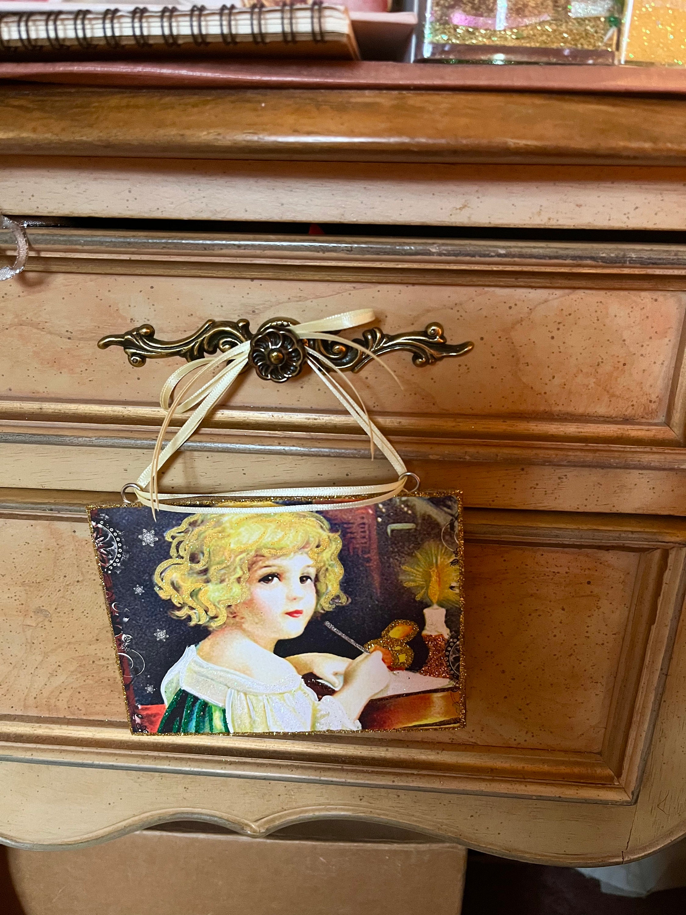 Victorian Girl at Desk-glittered Card Image - Etsy