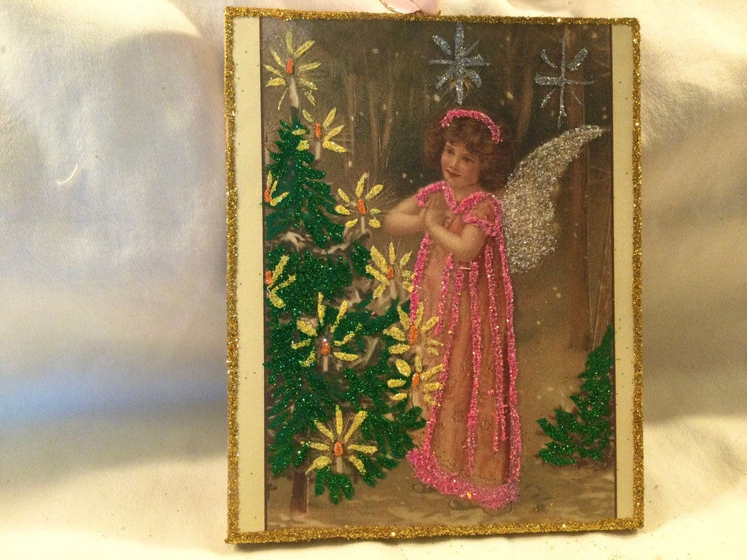 Pink Victorian Angel & Tree-glittered Card Image - Etsy
