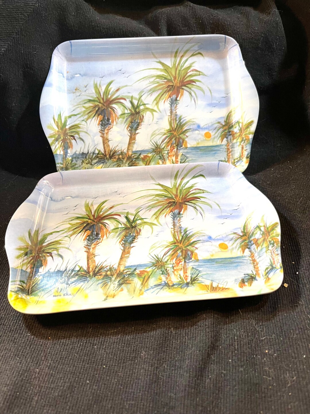 Melamine Individual Small Stackable Snack Trays-set of 2 “palm Trees ...
