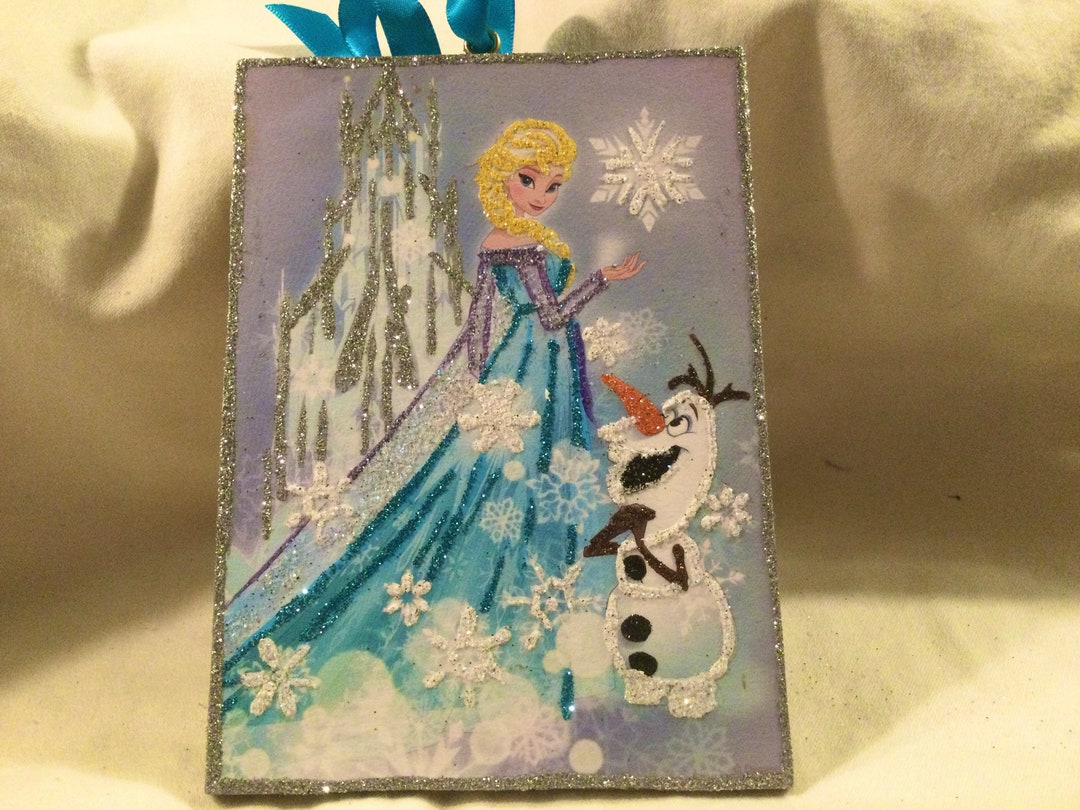 Elsa & Olaf-disney--glittered Card Image Wood Ornament - Etsy