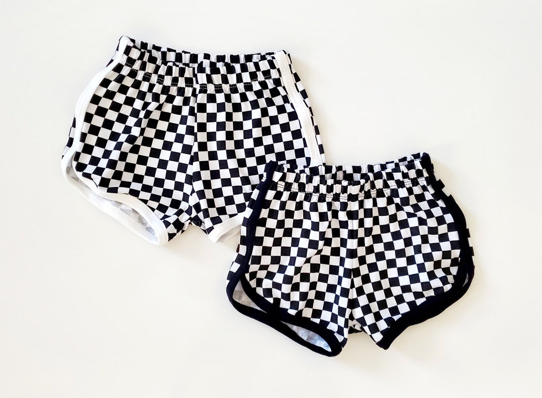 Black and White Checker Track Shorts, Retro Kids Shorts, Baby Toddler ...