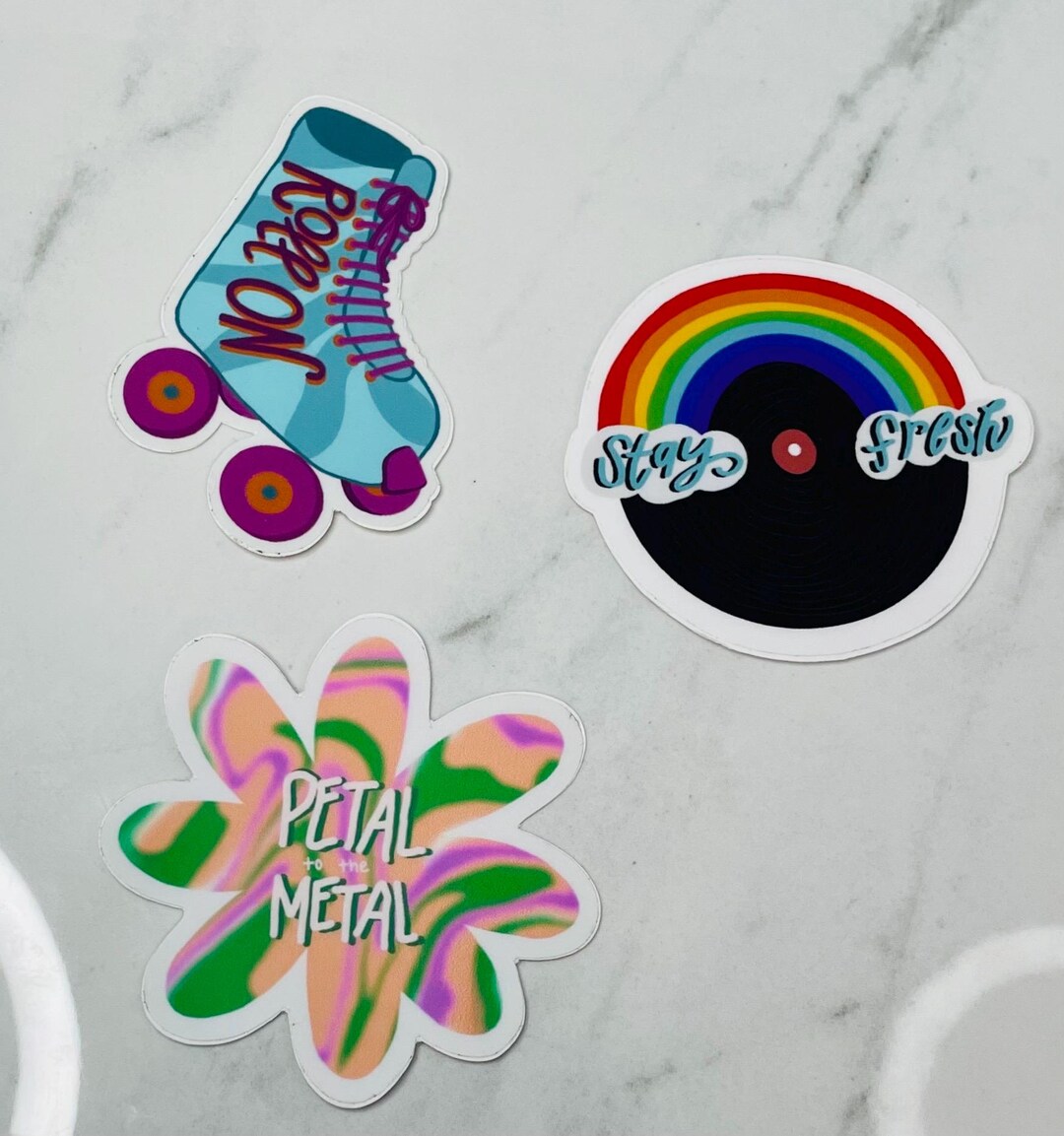 Retro Vinyl Stickers: Flower Power Roller Skates Record Decals - Etsy