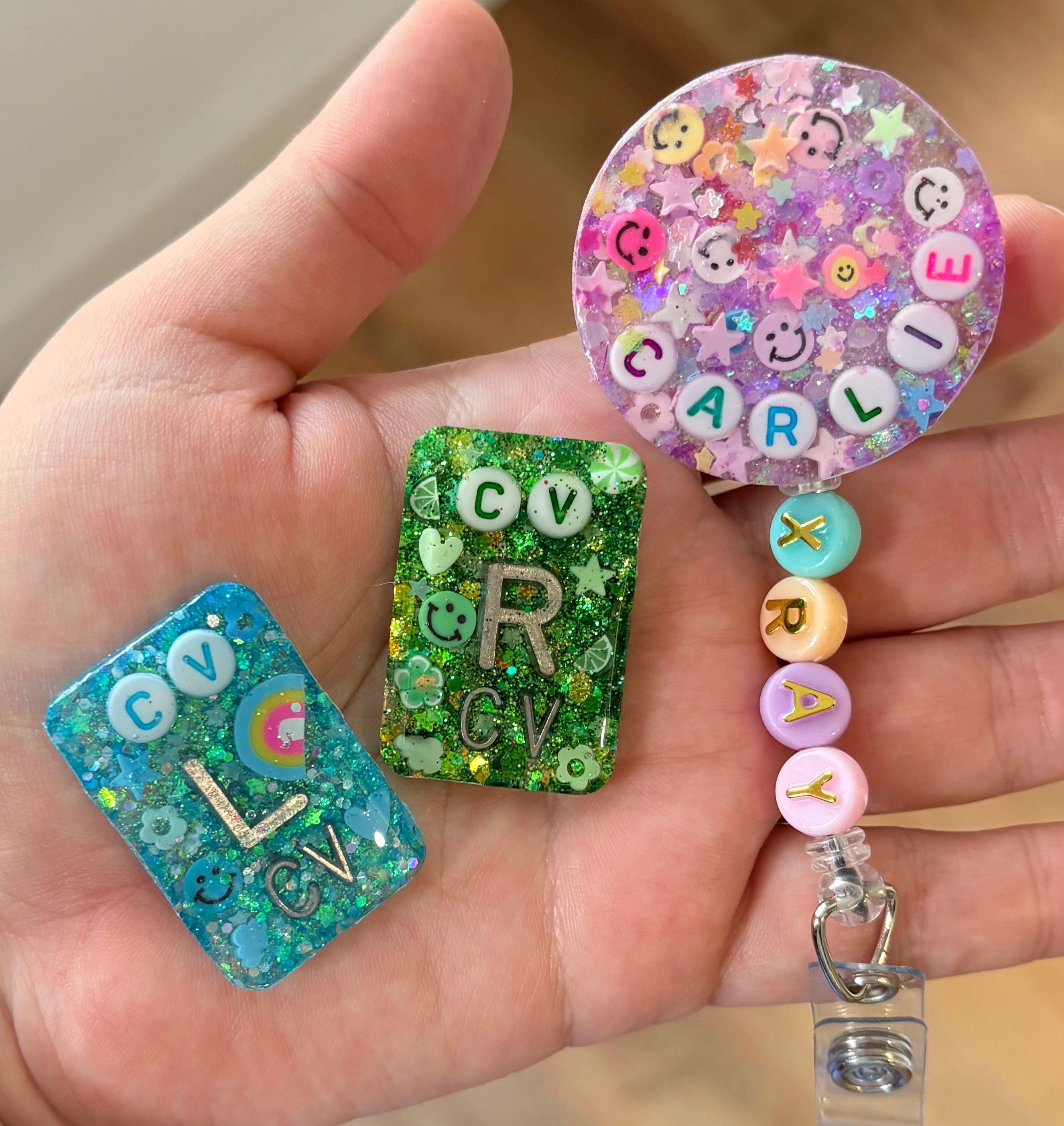 Custom Pastel Beaded Letter Badge Reel: Teacher, Vet, Healthcare ID ...