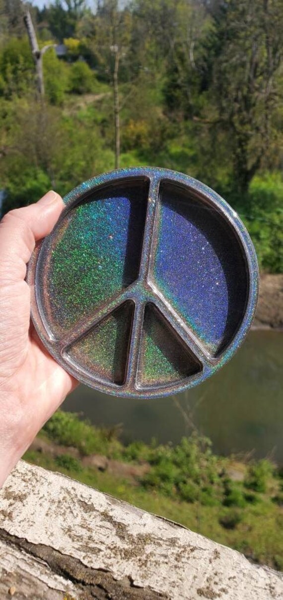 Silver Holographic Glitter Peace Sign Tray - Etsy